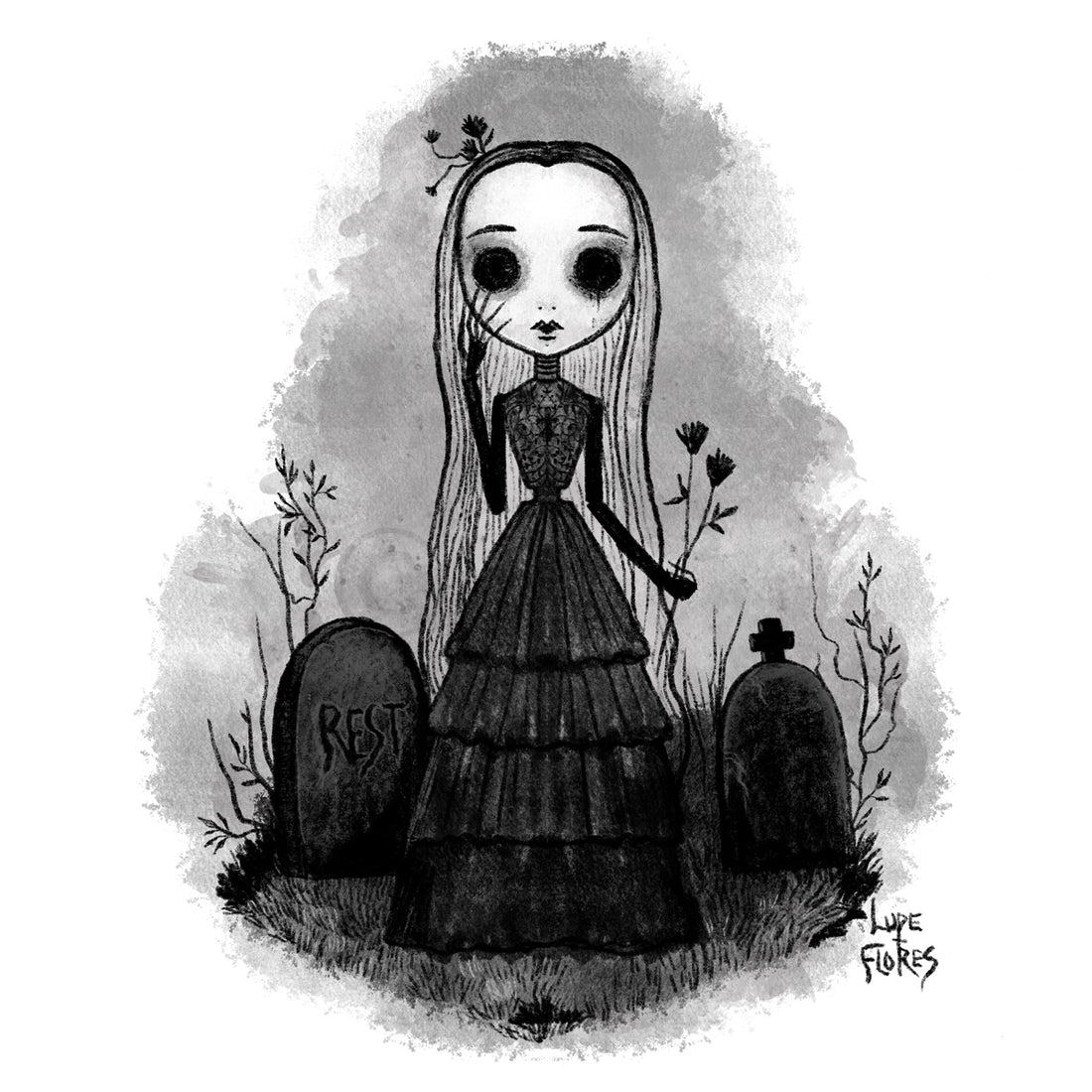 At The Cemetery Art Print by Lupe Flores – Black Willow Gallery